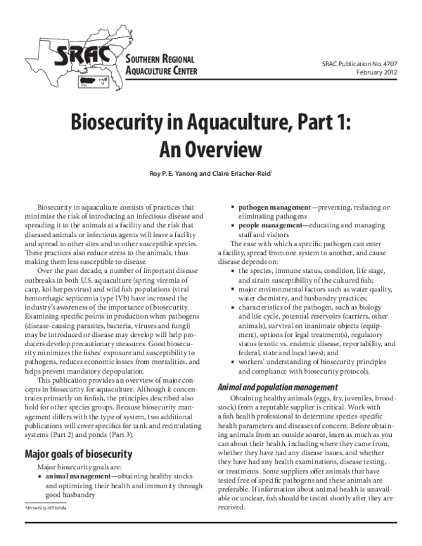 (PDF) Biosecurity in Aquaculture, Part 1: An Overview