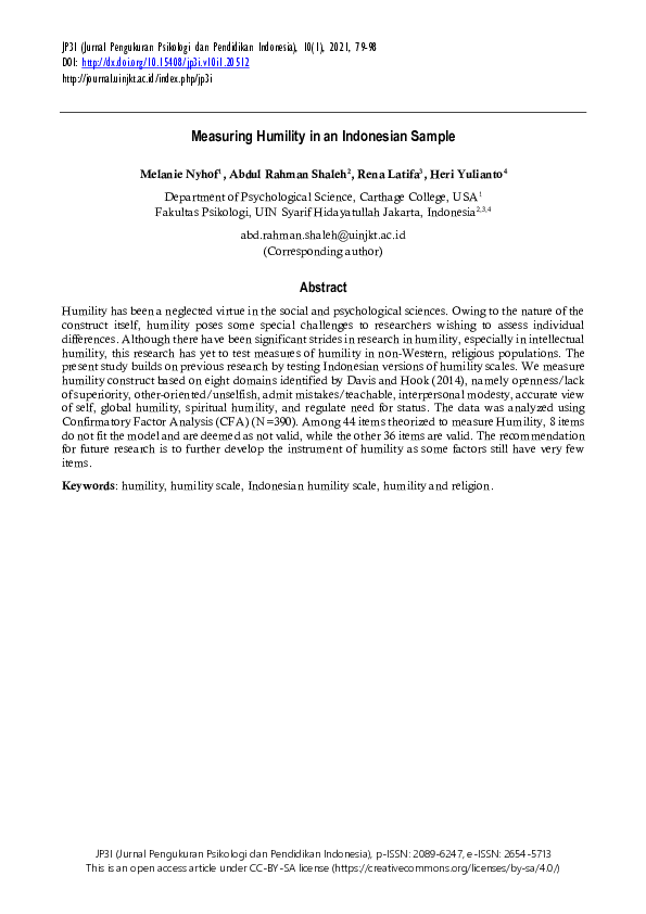 (PDF) Measuring Humility in an Indonesian Sample