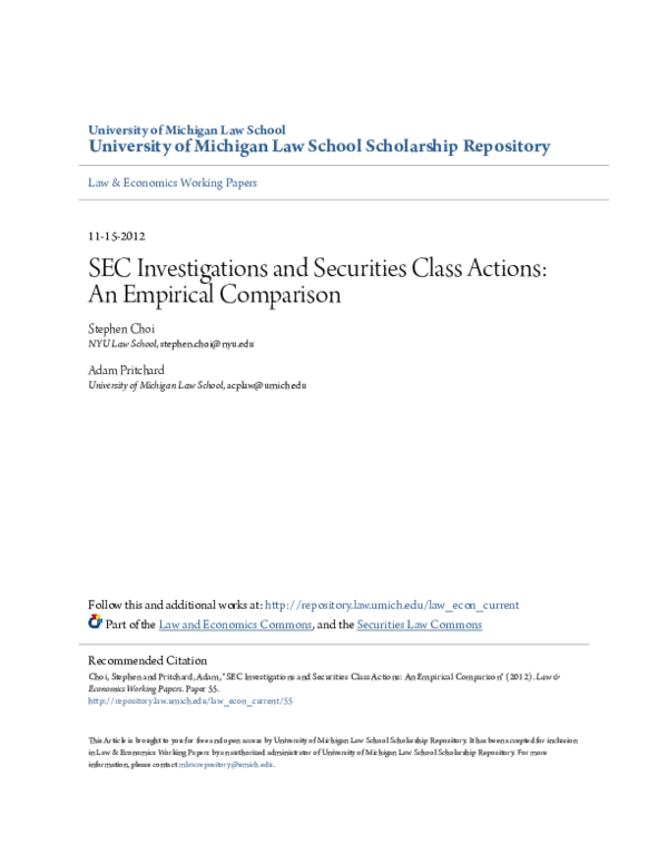 (PDF) SEC Investigations and Securities Class Actions: An Empirical ...