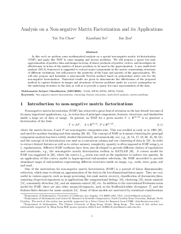 (PDF) Analysis on a Nonnegative Matrix Factorization and Its Applications