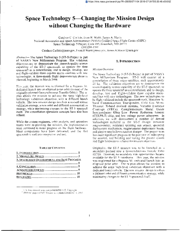 (PDF) Space Technology 5 - changing the mission design without changing ...