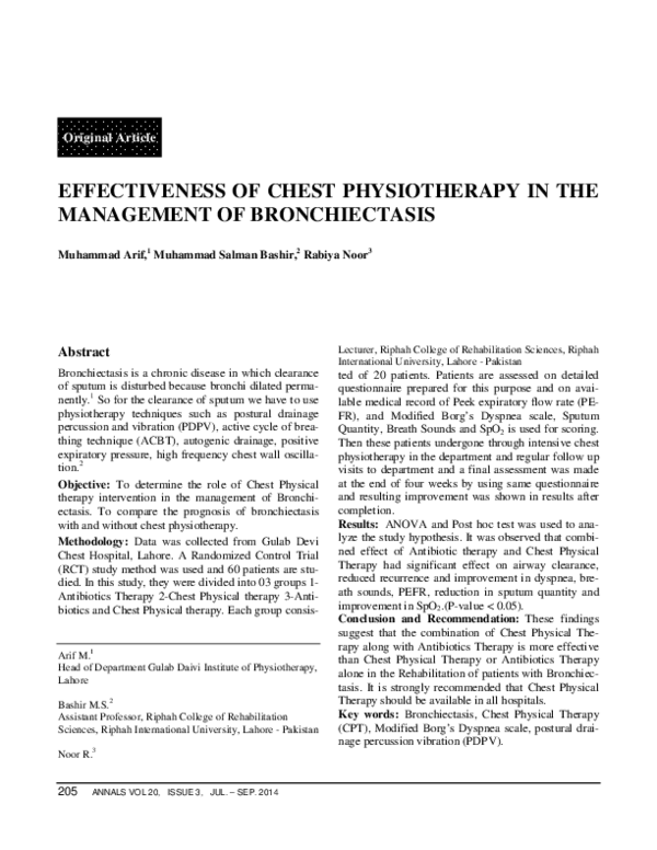 (PDF) Effectiveness of Chest Physiotherapy in the Management of ...
