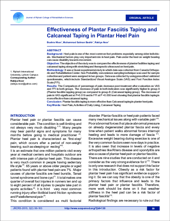 (PDF) Effectiveness of Plantar Fasciitis Taping and Calcaneal Taping in ...