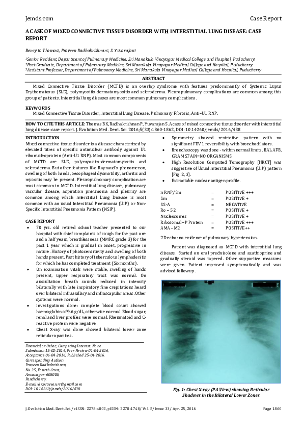 (PDF) A Case of Mixed Connective Tissue Disorder with Interstitial Lung ...