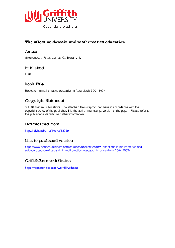 (PDF) The Affective Domain and Mathematics Education