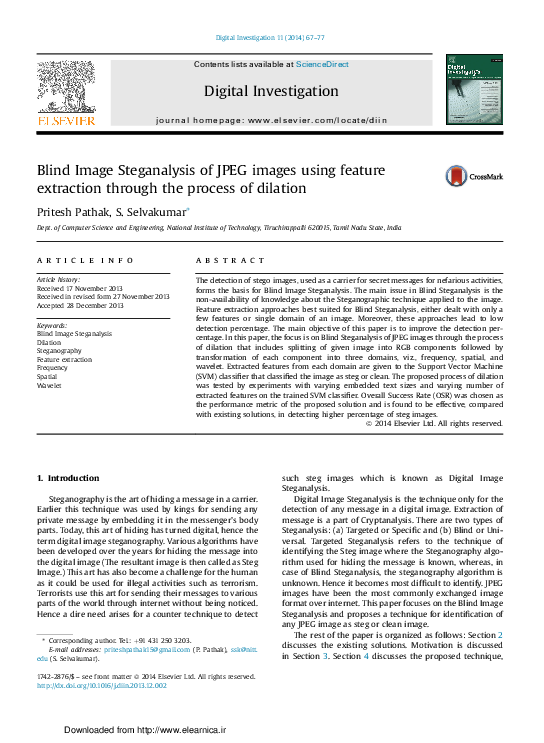 (PDF) Blind Image Steganalysis of JPEG images using feature extraction through the process of ...