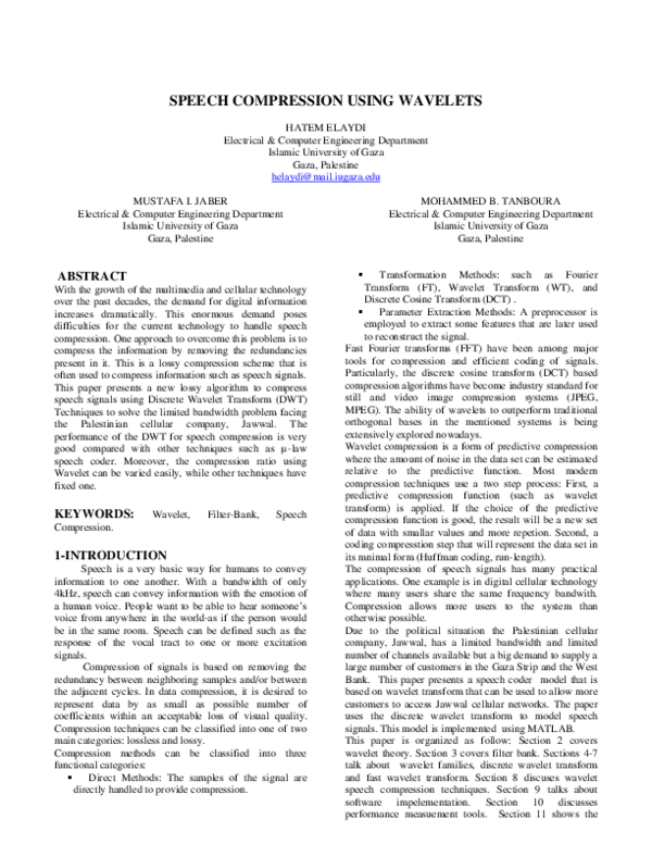 Pdf Speech Compression Using Wavelets Bala Bala