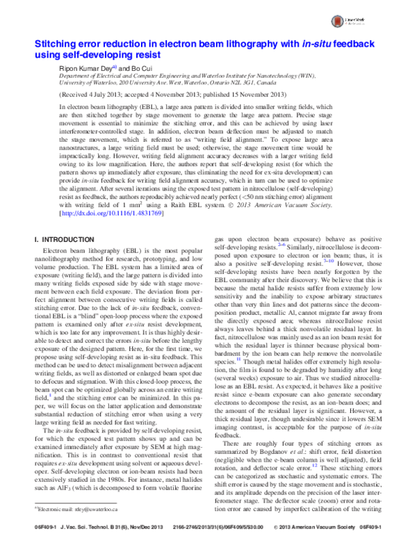 (PDF) Stitching error reduction in electron beam lithography with in ...