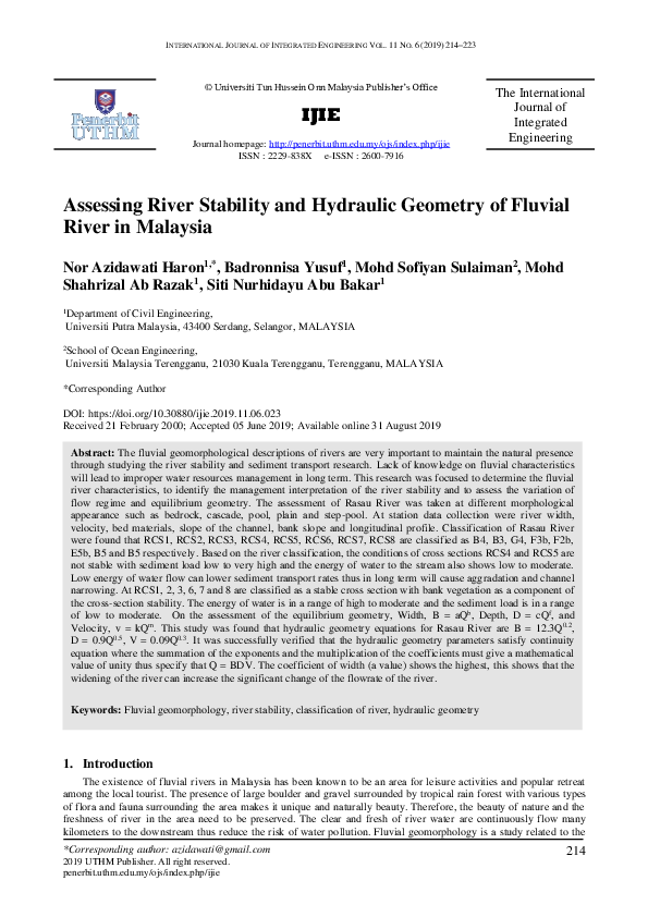 (PDF) Assessing River Stability and Hydraulic Geometry of Fluvial River ...