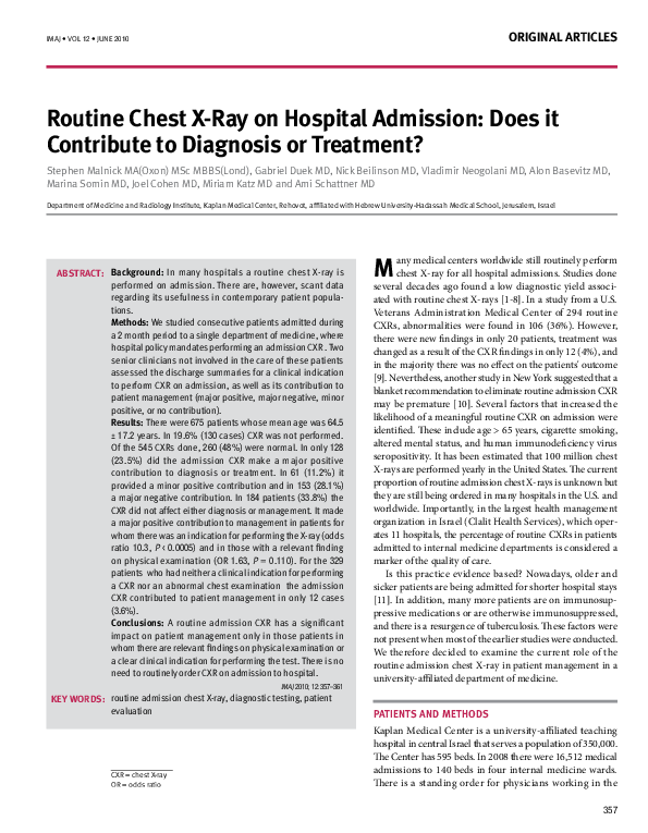 (PDF) Routine chest X-ray on hospital admission: does it contribute to ...