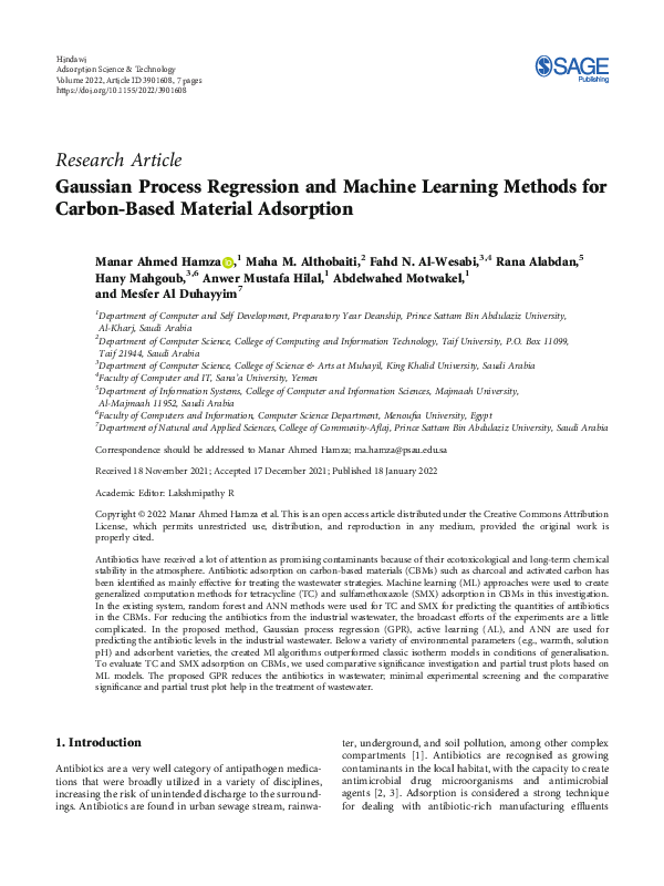 (PDF) Gaussian Process Regression and Machine Learning Methods for Carbon-Based Material Adsorption