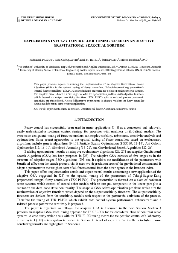 (PDF) Experiments in Fuzzy Controller Tuning Based on an Adaptive Gravitational Search Algorithm