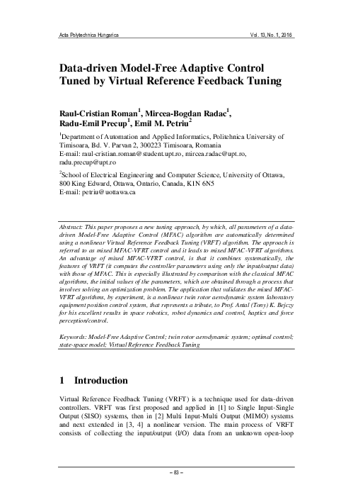 (PDF) Data-driven Model-Free Adaptive Control Tuned by Virtual Reference