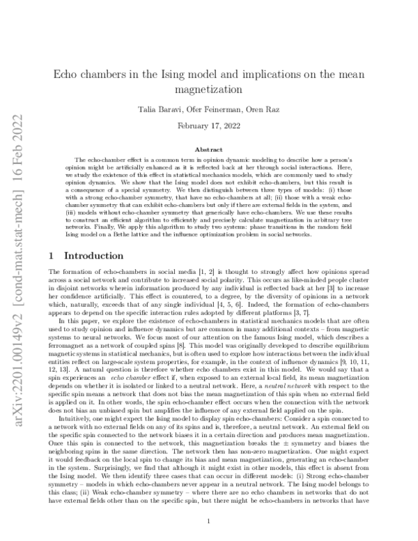 (PDF) Echo chambers in the Ising model and implications on the mean magnetization