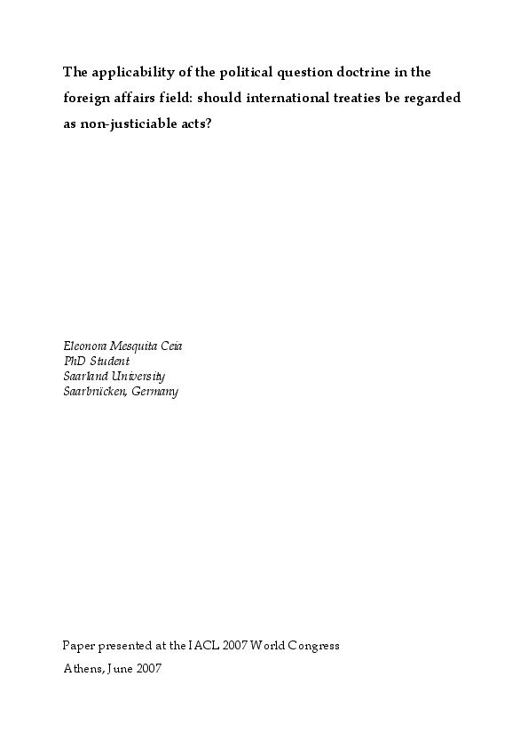 (PDF) The applicability of the political question doctrine in the ...