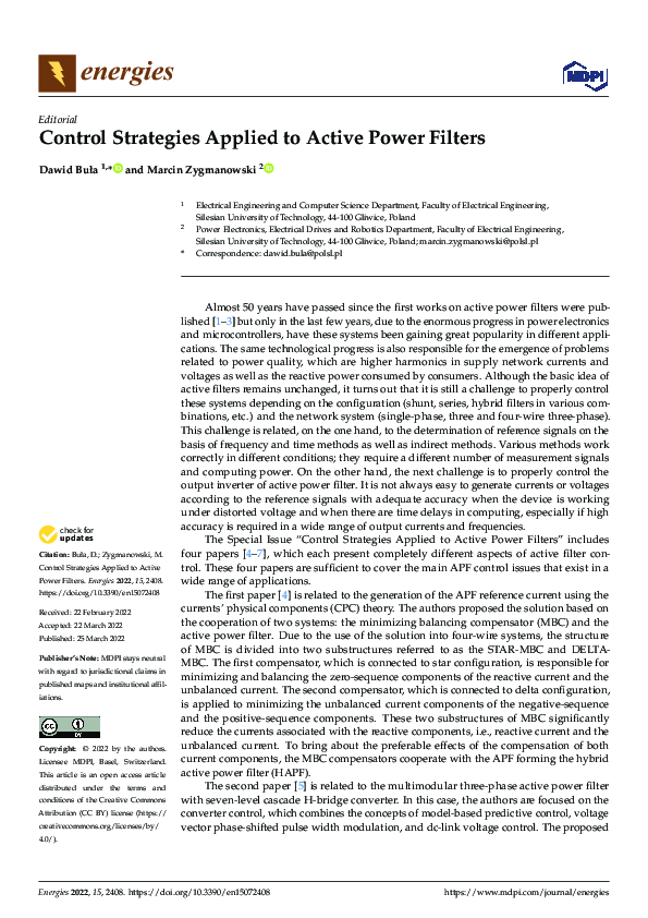 (PDF) Control Strategies Applied to Active Power Filters