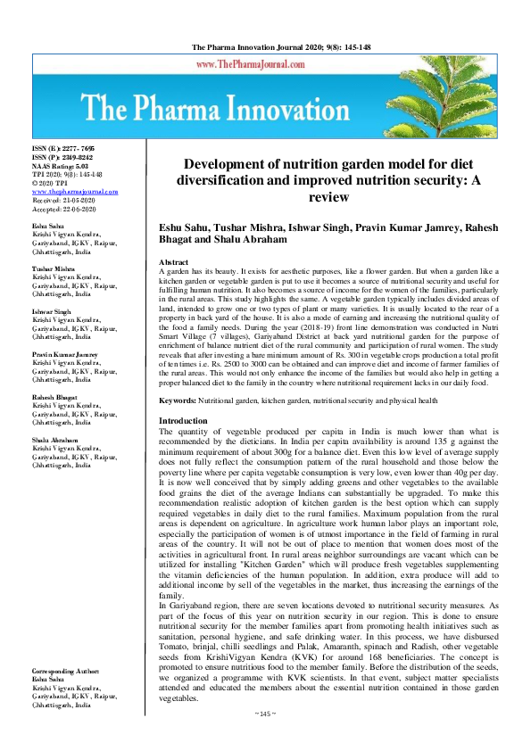 (PDF) Development of nutrition garden model for diet diversification ...