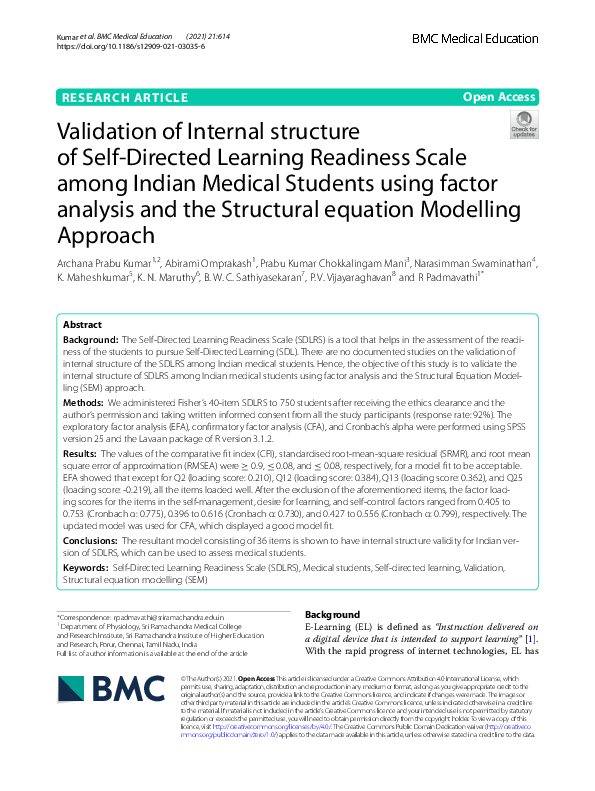 (PDF) Validation of Internal structure of Self-Directed Learning Readiness Scale among Indian ...