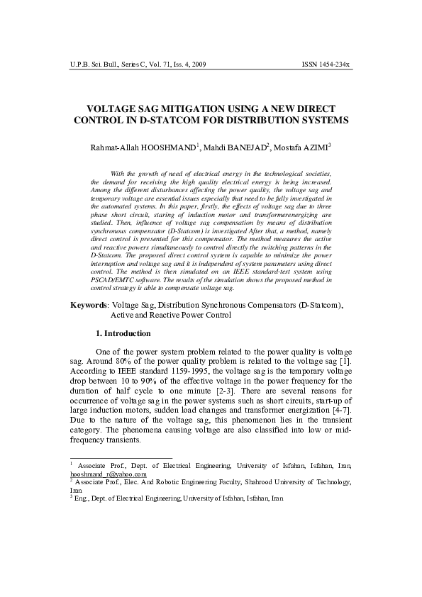 Pdf Voltage Sag Mitigation Using A New Direct Control In D Statcom For Distribution Systems