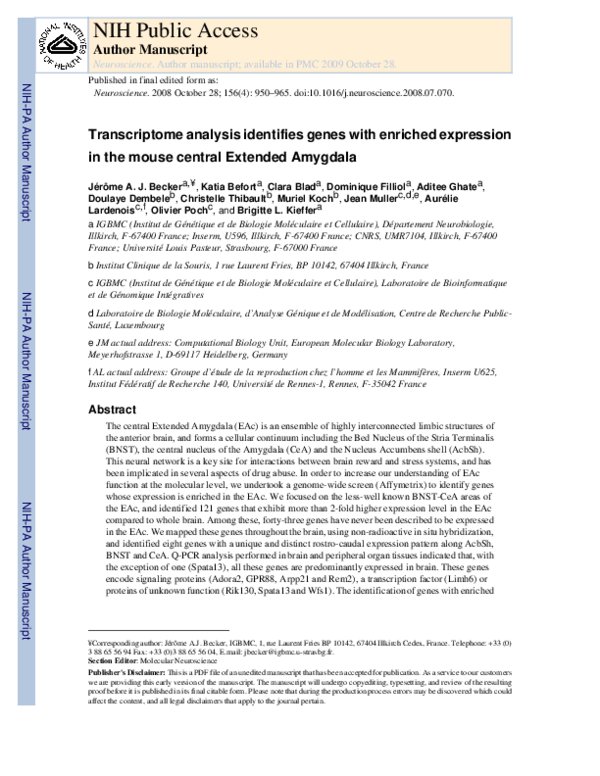 (PDF) Transcriptome analysis identifies genes with enriched expression ...