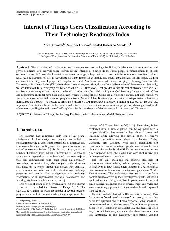 (PDF) Internet of Things Users Classification According to Their ...