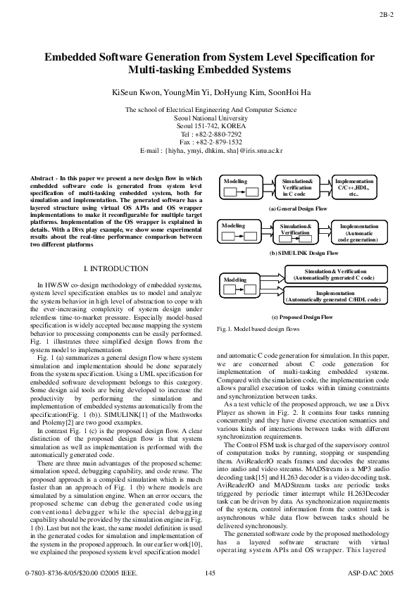 (PDF) Embedded software generation from system level specification for multi-tasking embedded ...