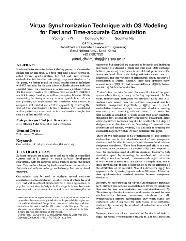 (PDF) Virtual synchronization technique with OS modeling for fast and time-accurate cosimulation