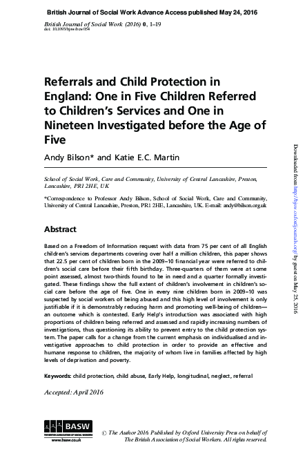 (PDF) Referrals and Child Protection in England: One in Five Children ...