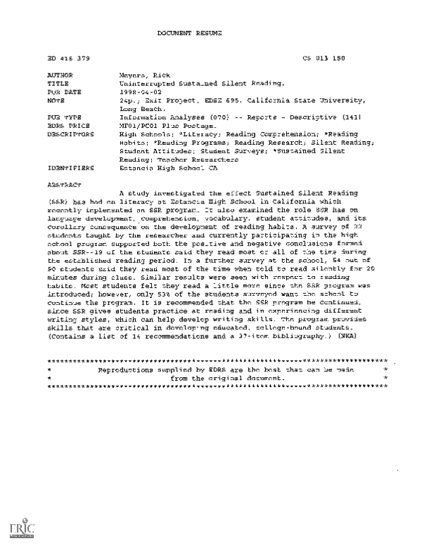 (PDF) Uninterrupted Sustained Silent Reading