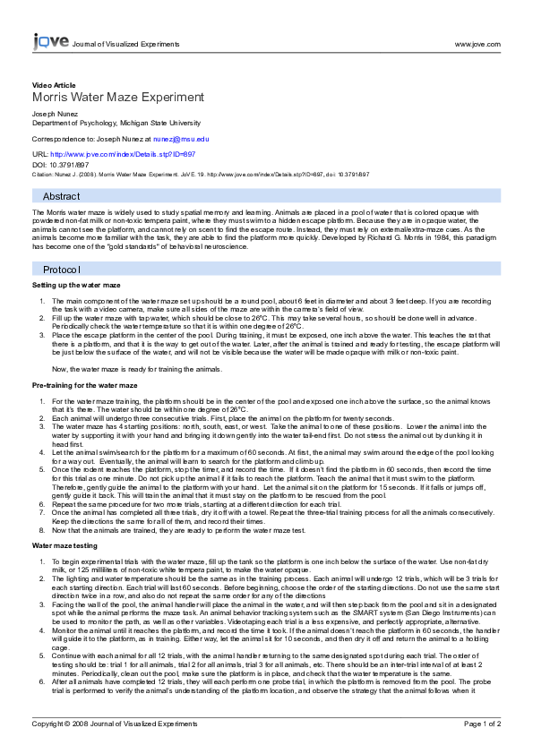 (PDF) Morris Water Maze Experiment
