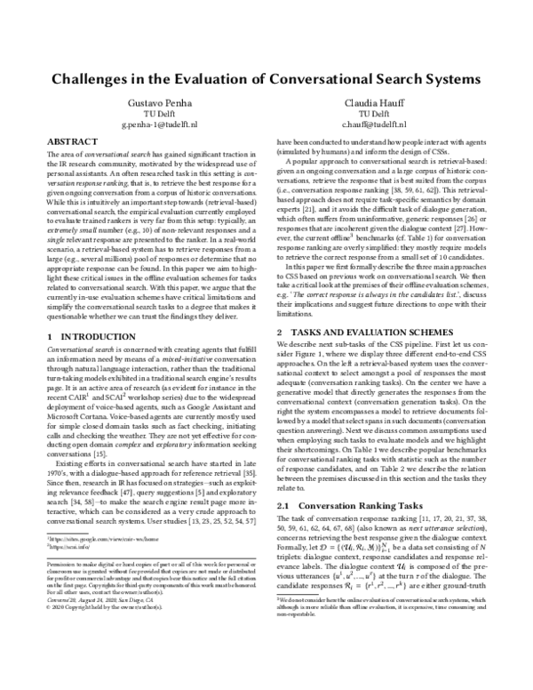 (PDF) Challenges in the Evaluation of Conversational Search Systems