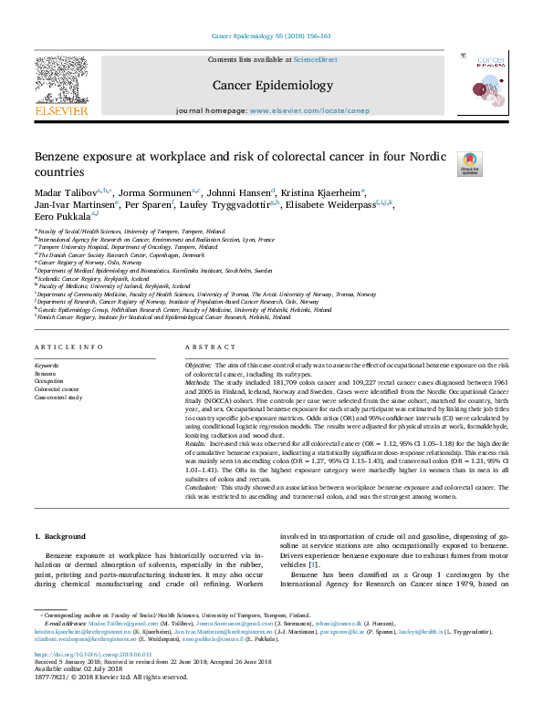 (PDF) Benzene exposure at workplace and risk of colorectal cancer in ...