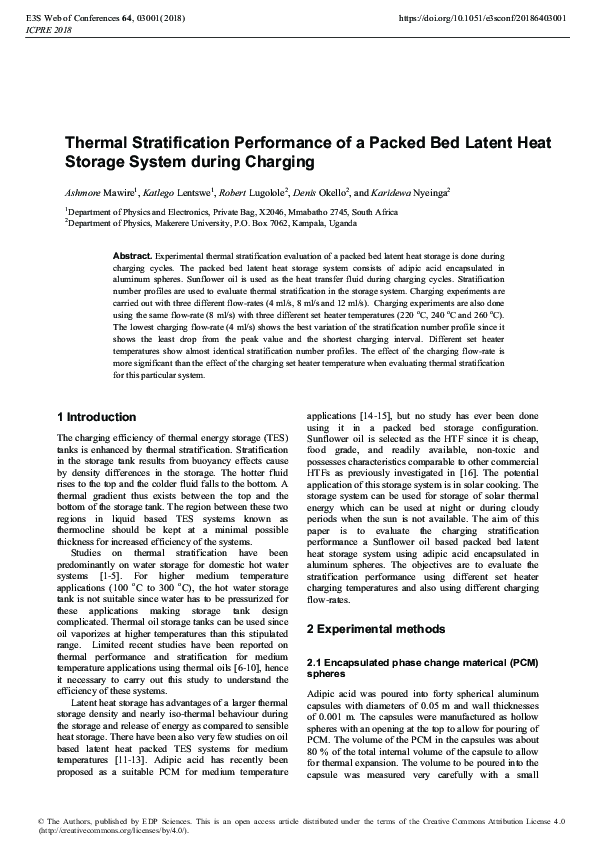 Pdf Thermal Stratification Performance Of A Packed Bed Latent Heat