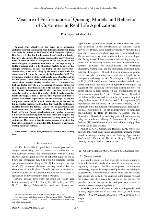 (PDF) Measure of Performance of Queuing Models and Behavior of ...