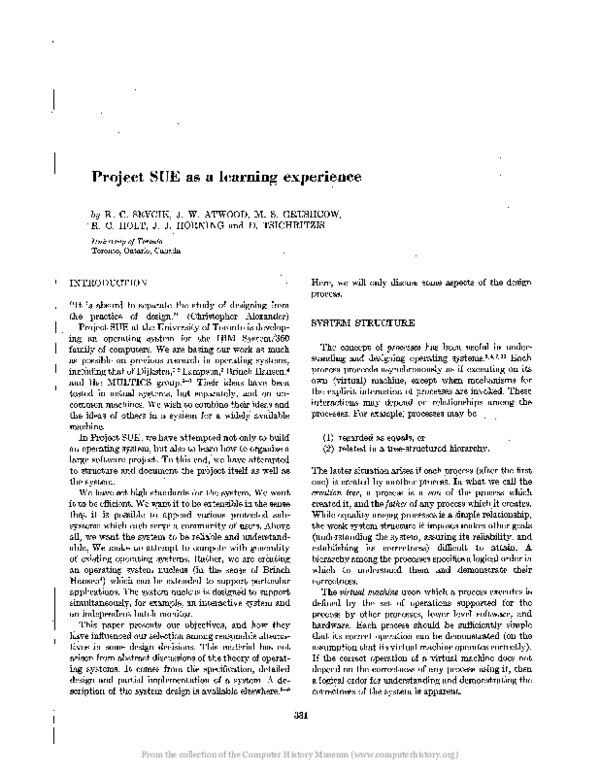 (PDF) Project SUE as a learning experience