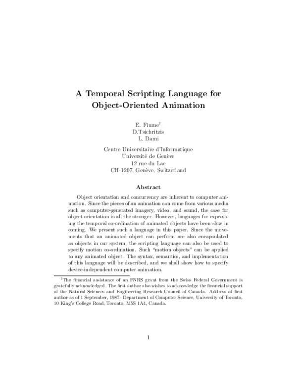 (PDF) A Temporal Scripting Language for Object-Oriented Animation