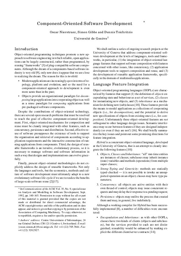 (PDF) Component-Oriented Software Development