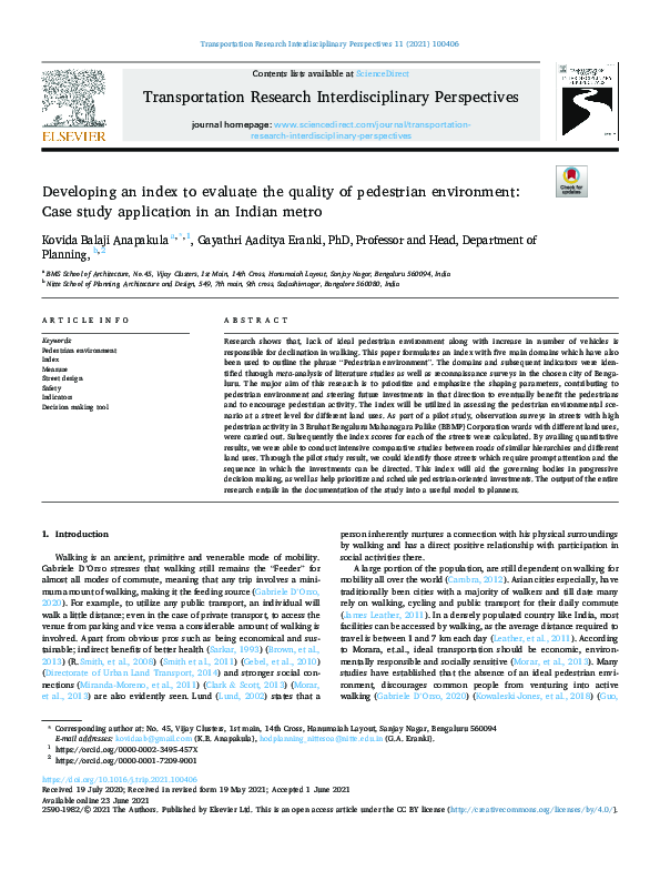 (PDF) Developing an index to evaluate the quality of pedestrian ...