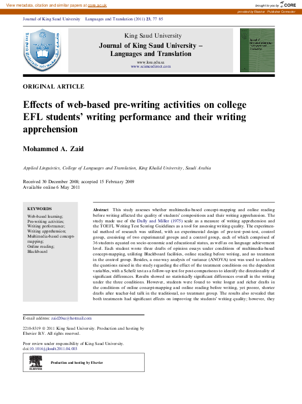 (PDF) Effects of web-based pre-writing activities on college EFL ...