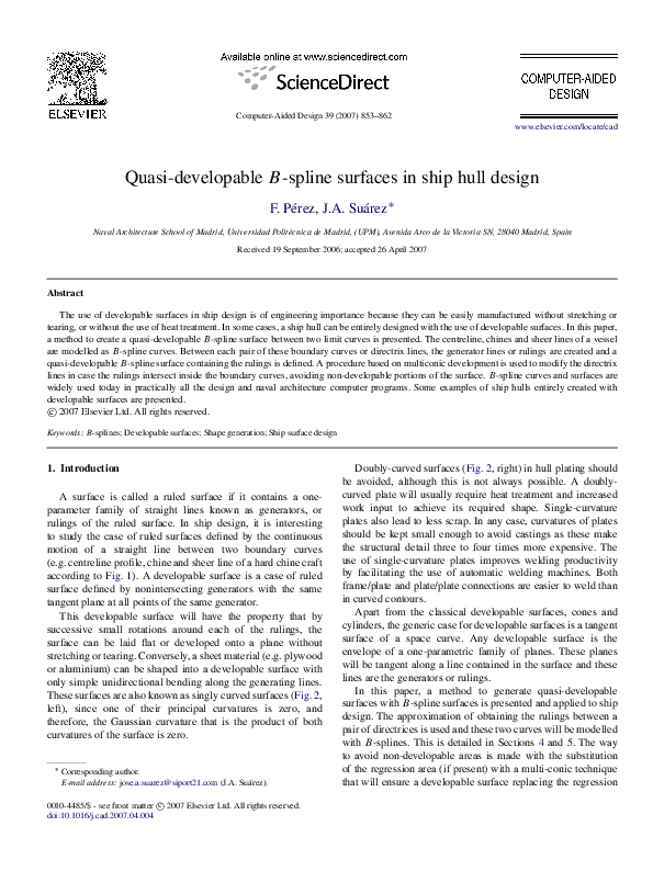 (PDF) Quasi-developable -spline surfaces in ship hull design