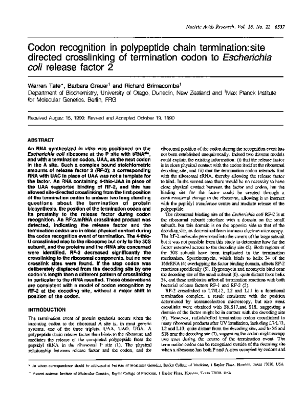 (PDF) Termination Codon Proximity to RF-2 Revealed