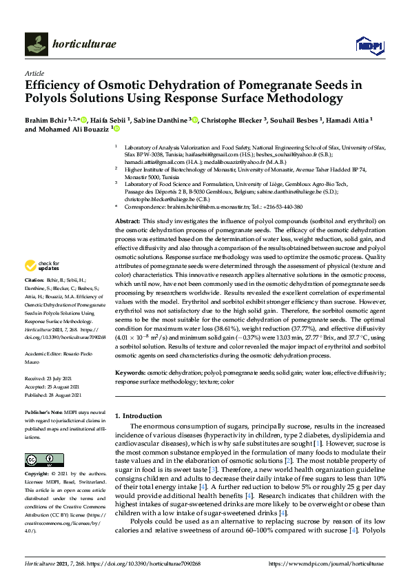 (PDF) Efficiency of Osmotic Dehydration of Pomegranate Seeds in Polyols ...