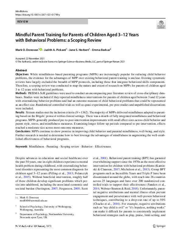 (PDF) Mindful Parent Training for Parents of Children Aged 3–12 Years ...