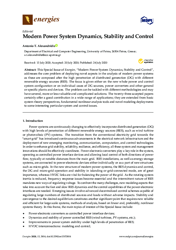 (PDF) Modern Power System Dynamics, Stability and Control