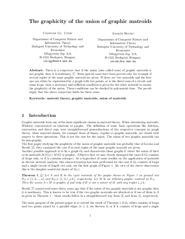 (PDF) The graphicity of the union of graphic matroids