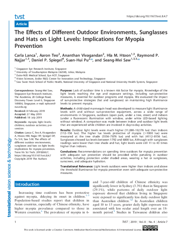 (PDF) The Effects of Different Outdoor Environments, Sunglasses and ...