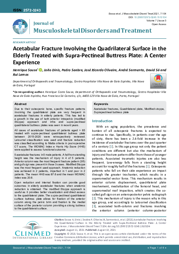 (PDF) Acetabular Fracture Involving the Quadrilateral Surface in the ...