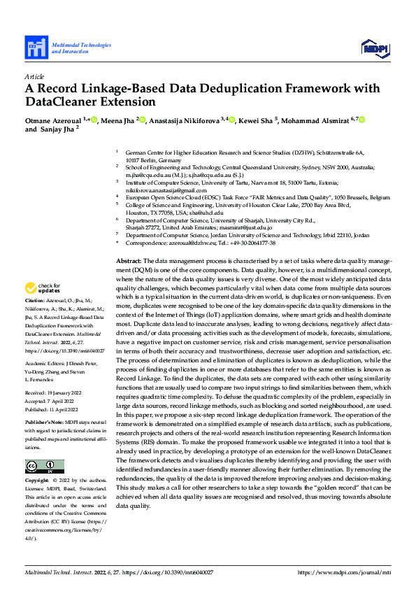 A Record Linkage Based Data Deduplication Framework With Datacleaner