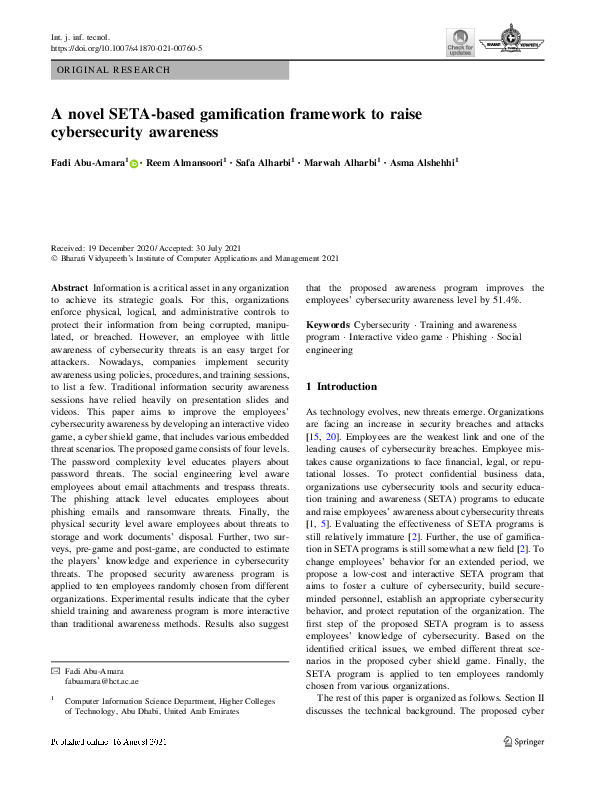 (PDF) A novel SETA-based gamification framework to raise cybersecurity ...
