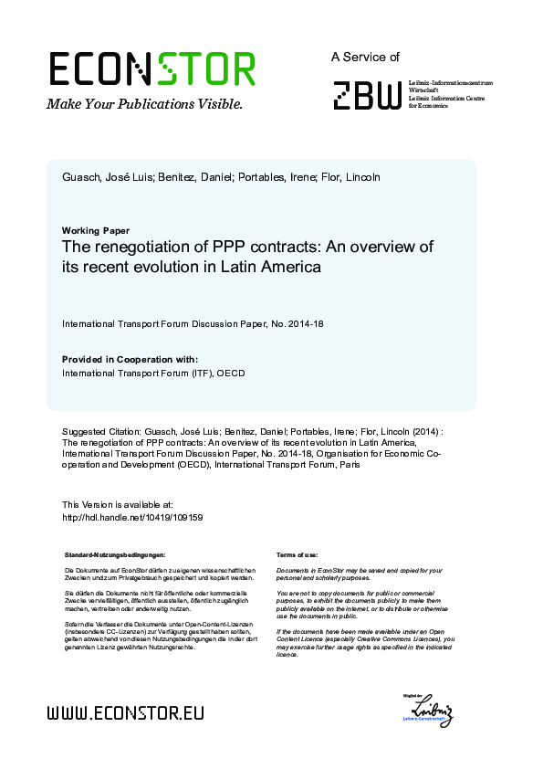 (PDF) The Renegotiation of PPP Contracts: An overview of its recent ...